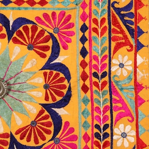 Vintage Floral Motifs Gujarati Hand Embroidered Textile Traditional ...