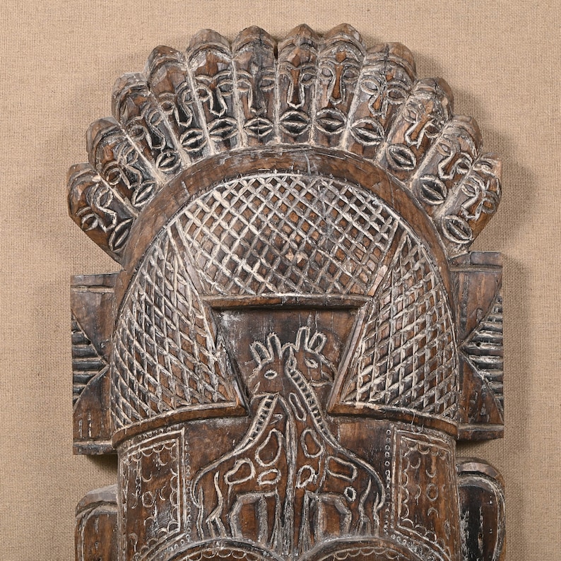 Vintage Hand Carved Wooden Mask Folk Art Mask Traditional Wall Hanging ...