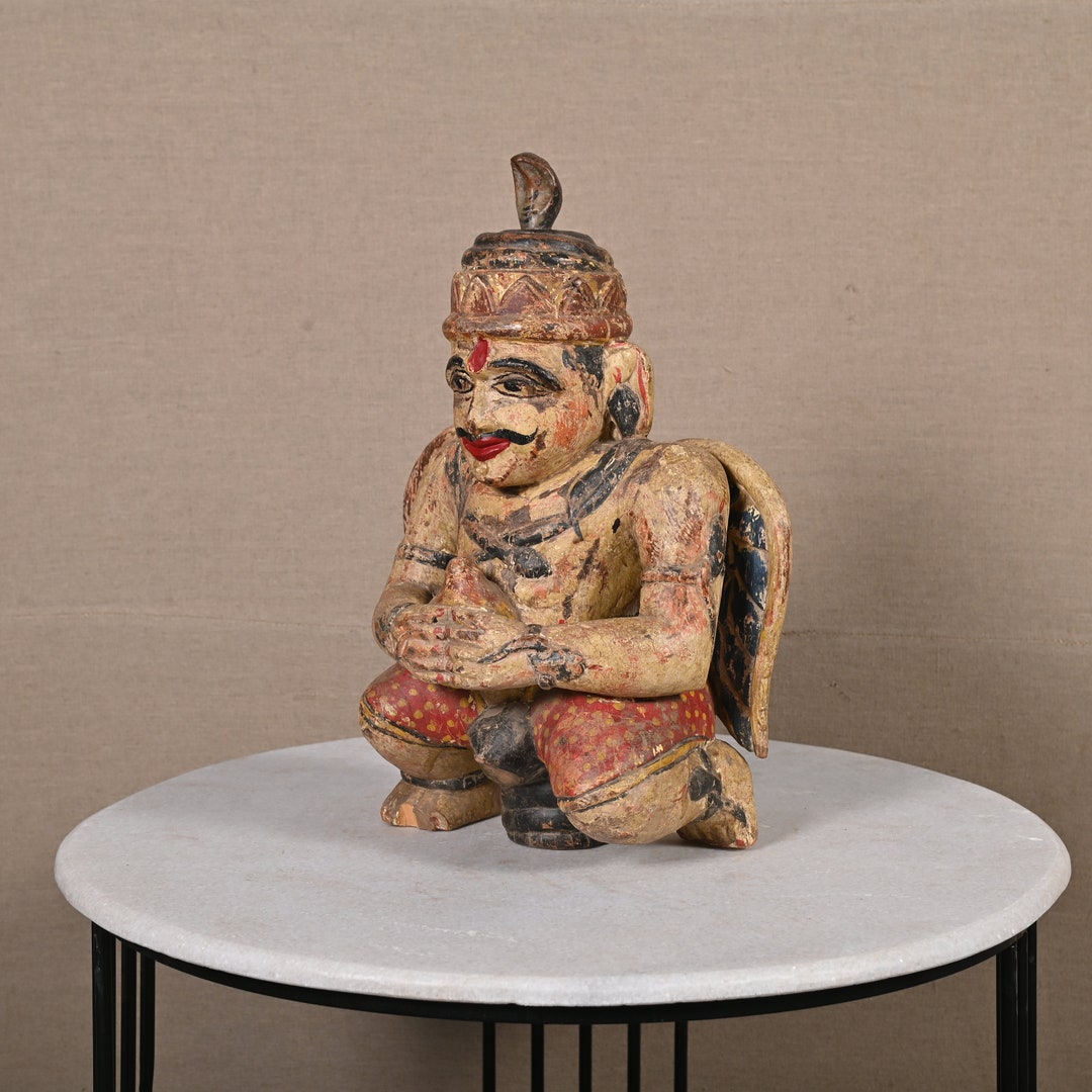 Vintage Indian Painted Man Sculpture Musical Man Idol Wooden Statue ...