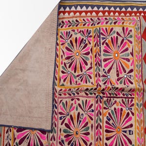 Vintage Hand Embroidered Indian Fabric Gujarati Textile Cotton Mirror ...