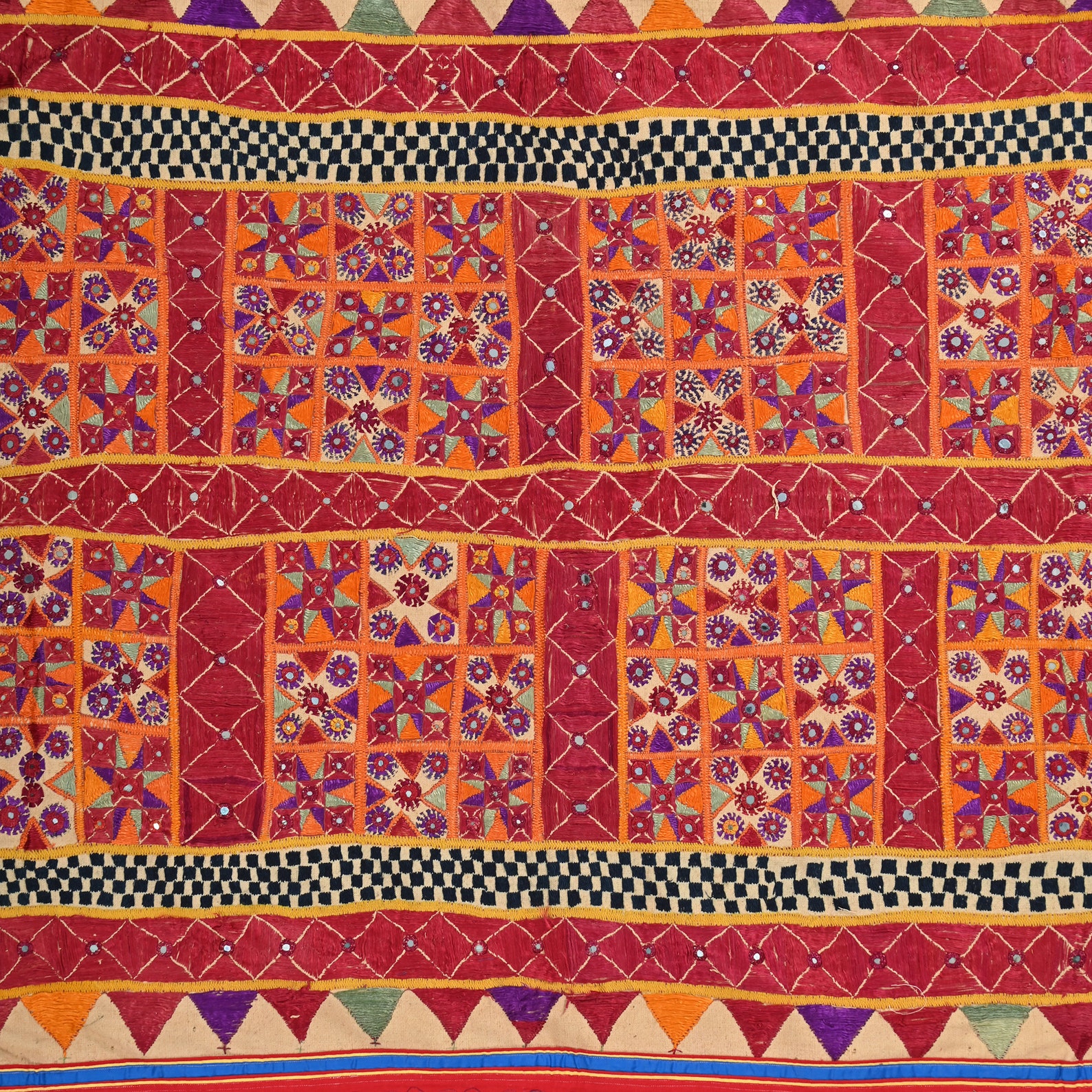 Gujarati Vintage Textile Kutch Embroidered Tapestry Wall Art Table ...