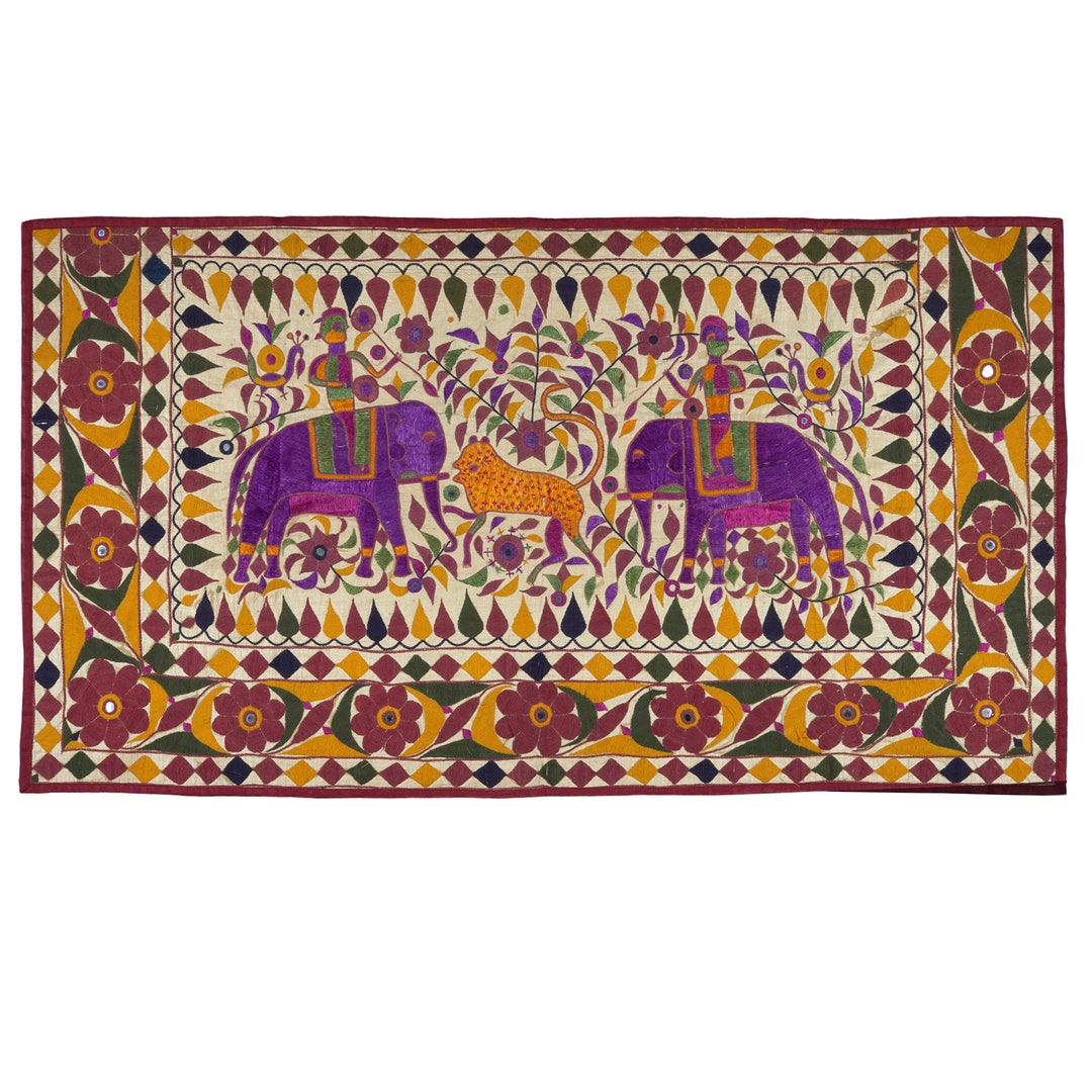 Elephant Design Gujarati Embroidery Textile Cotton Handmade Wall ...