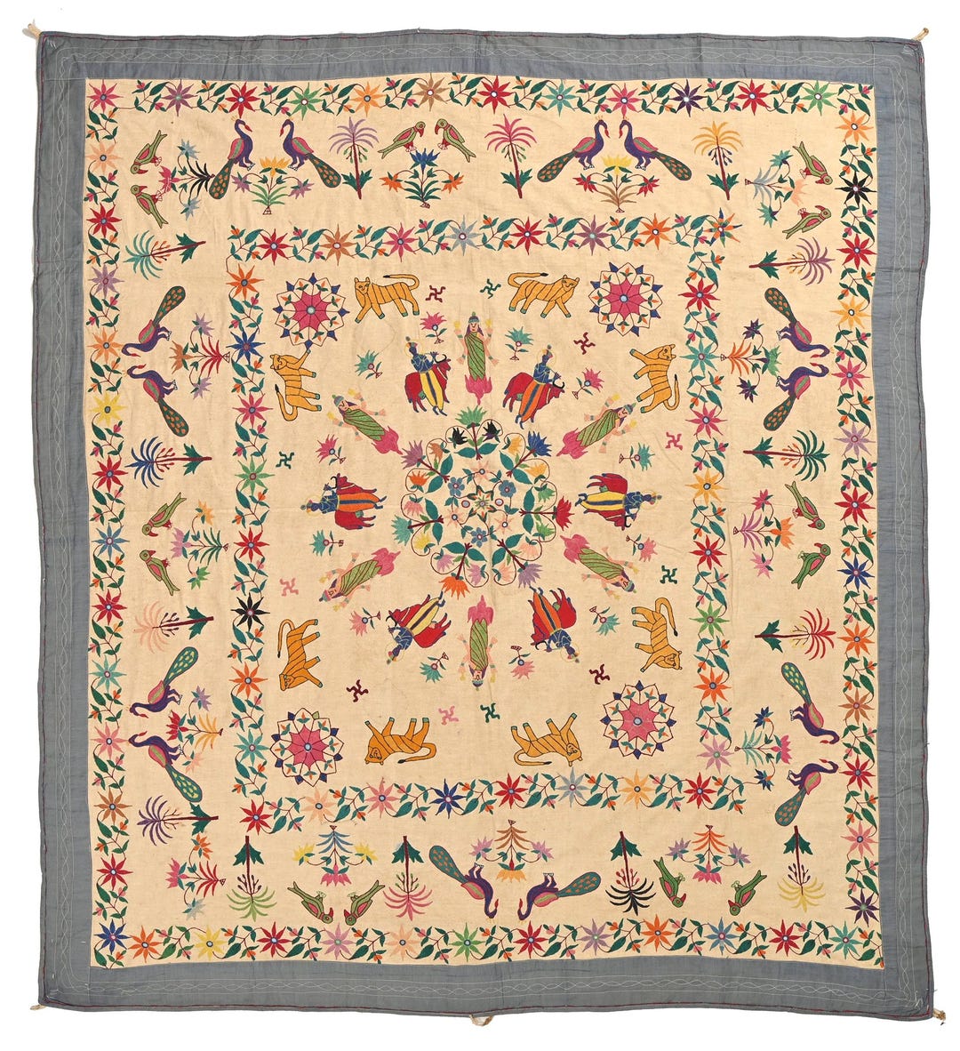 Hand Embroidered Wall Hanging Gujarati Textile Tapestry 40 50 Year Old ...