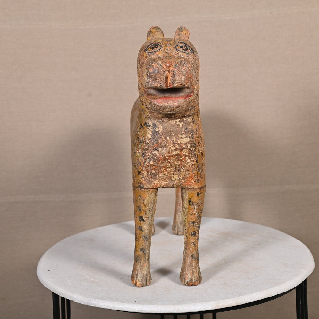 Hand Carved Wild Animal Miniature Figure African Tiger Vintage Indian ...