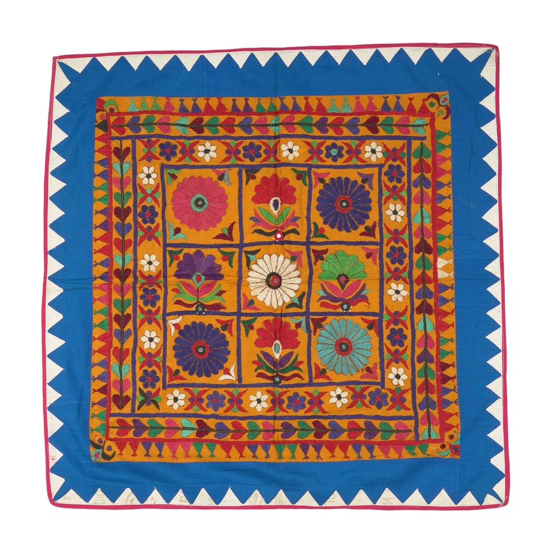Vintage Hand Embroidered Flower Motifs Gujarati Textile Banjara Wall ...