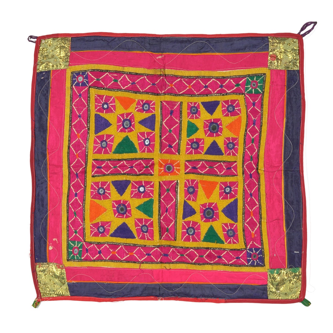 Flower Motifs Vintage Hand Embroidery Gujarati Textile Banjara Wall ...