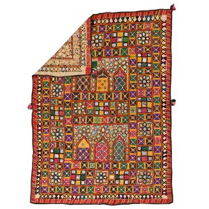 Vintage Large Boho Hand Embroidered Tapestry, Mirror Silk Thread Work ...