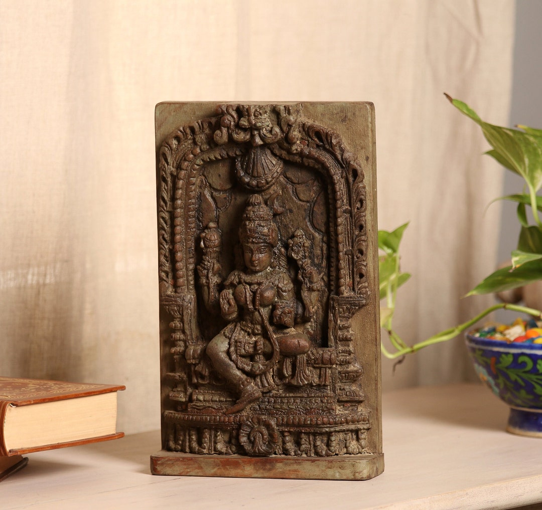 Gift Indian Goddess Wooden Statue Destressed Painted Wooden Rustic ...