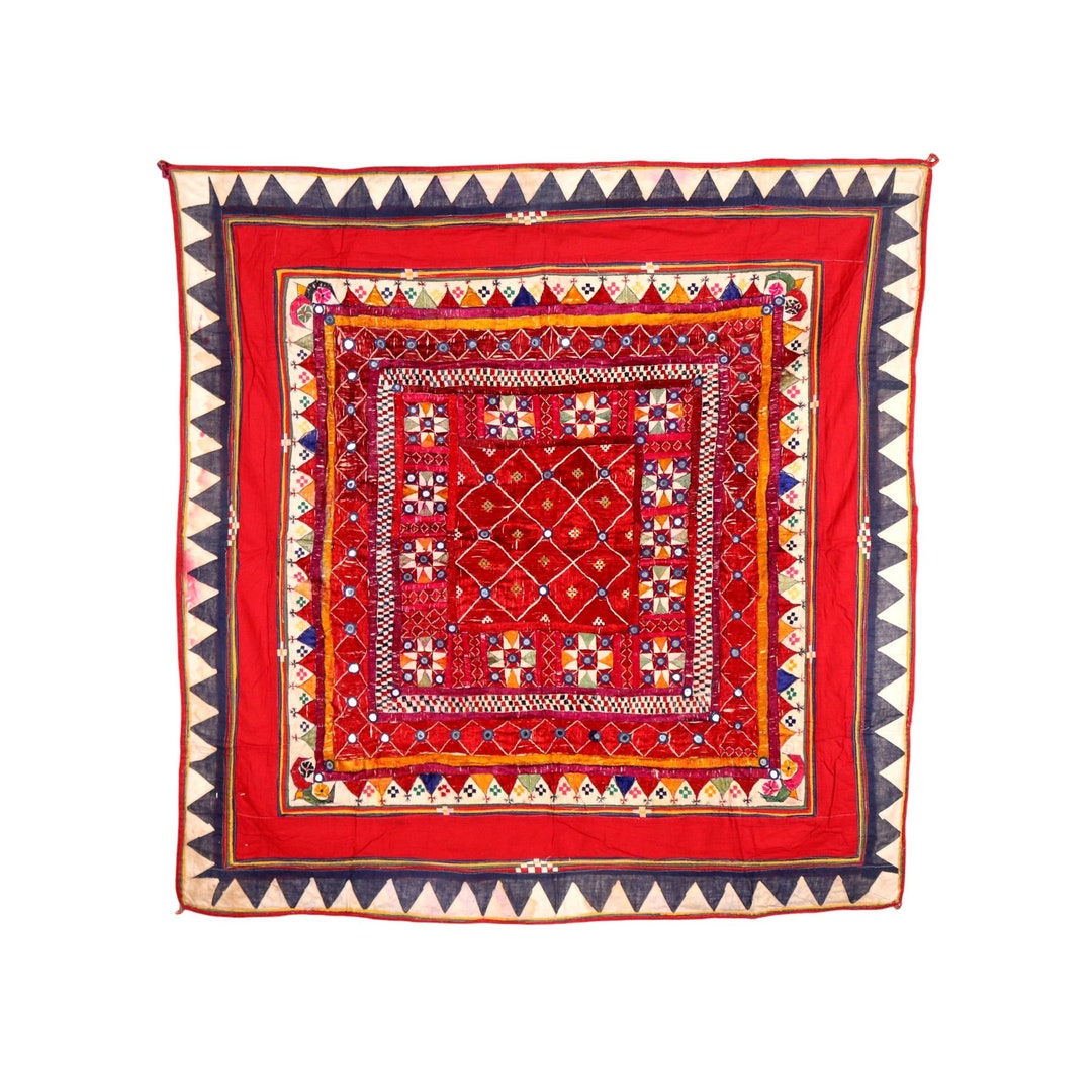 Vintage Hand Embroidered Gujarati Textile, 30-40 Years Old Boho Wall ...