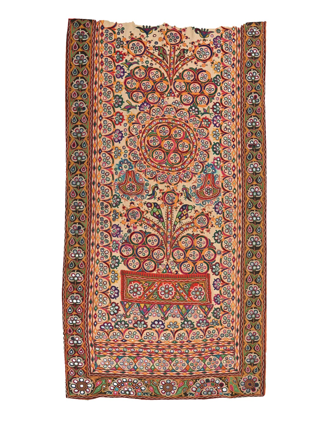 Vintage Gujarati Wall Hanging, Large Boho Floral Hand Embroidery ...