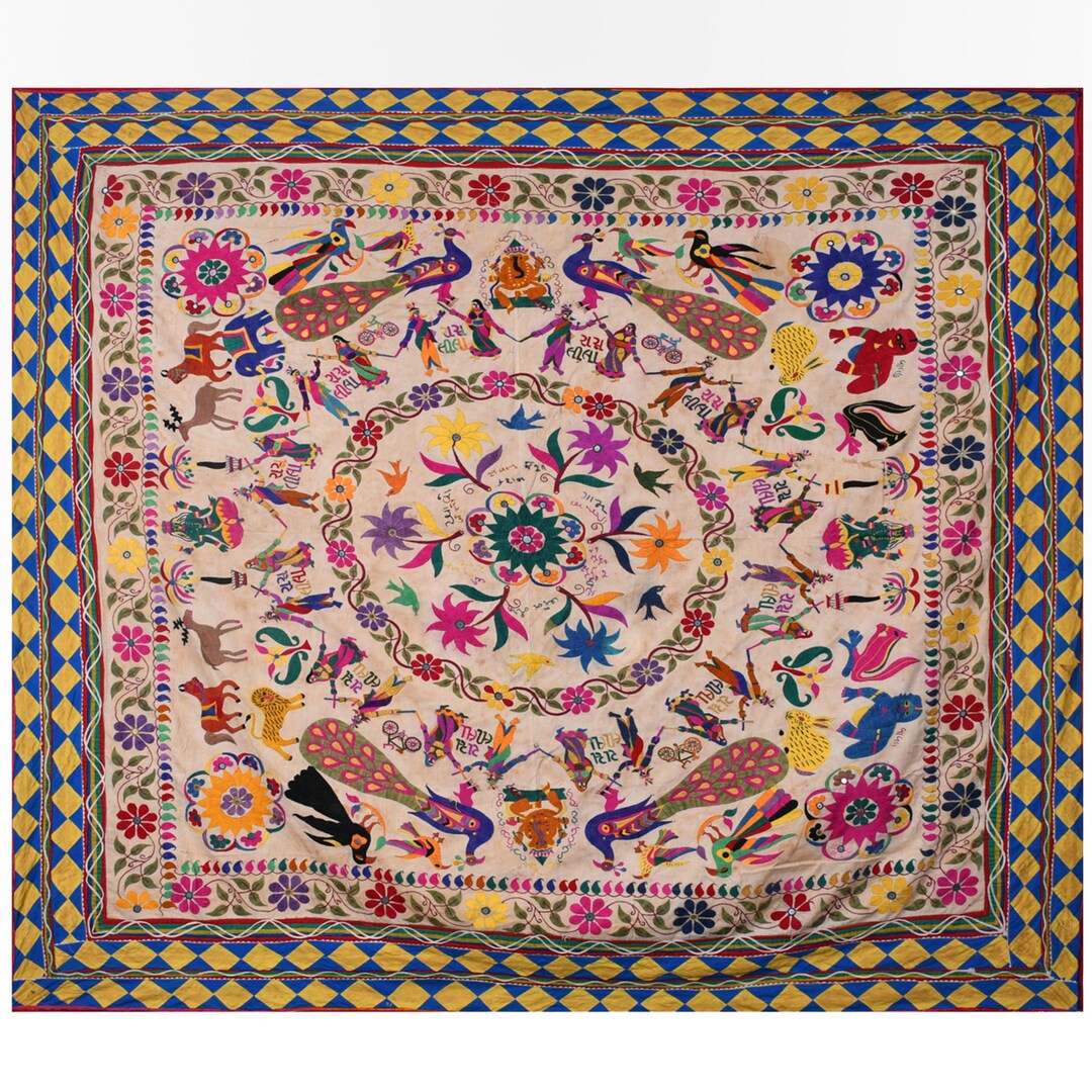 Indian Gujarati Textiles for Home Decoration, Peacock and Floral Design ...