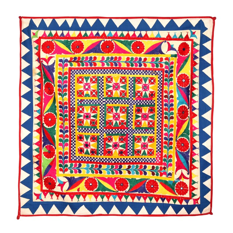 Vintage Bird Motifs Gujarati Hand Embroidered Textile Traditional ...
