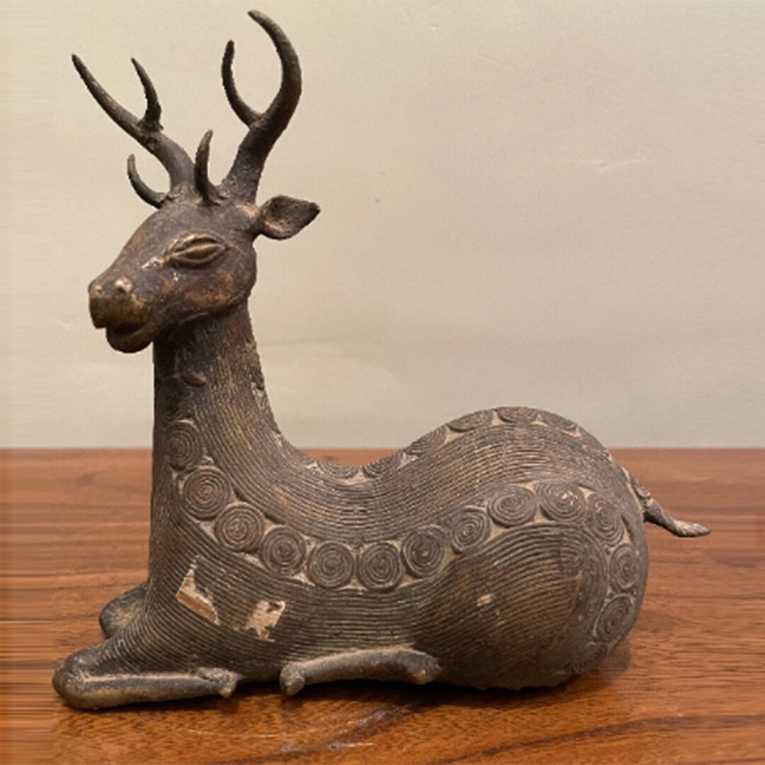Brass Indian Hand Carved Tabletop Deer Figurine, Antique Brass Statue ...