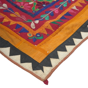 Indian Hand Embroidered Gujarati Tapestry Vintage Boho Banjara Wall ...