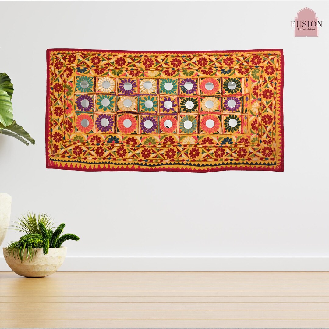 Vintage Gujarati Wall Decor Textiles Indian Cotton Hand Embroidered ...