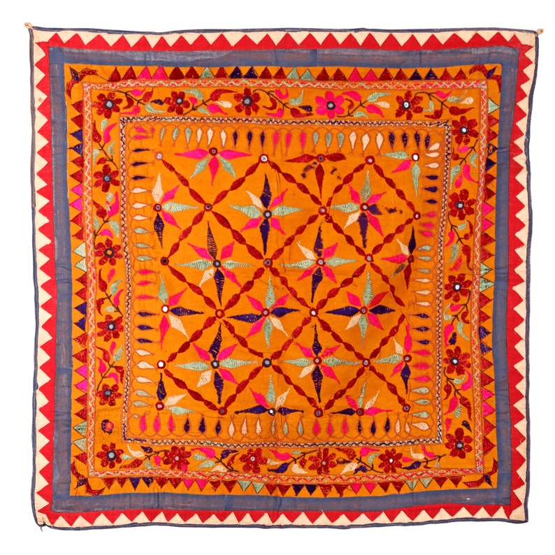 Vintage Floral Motifs Gujarati Hand Embroidered Textile Traditional ...