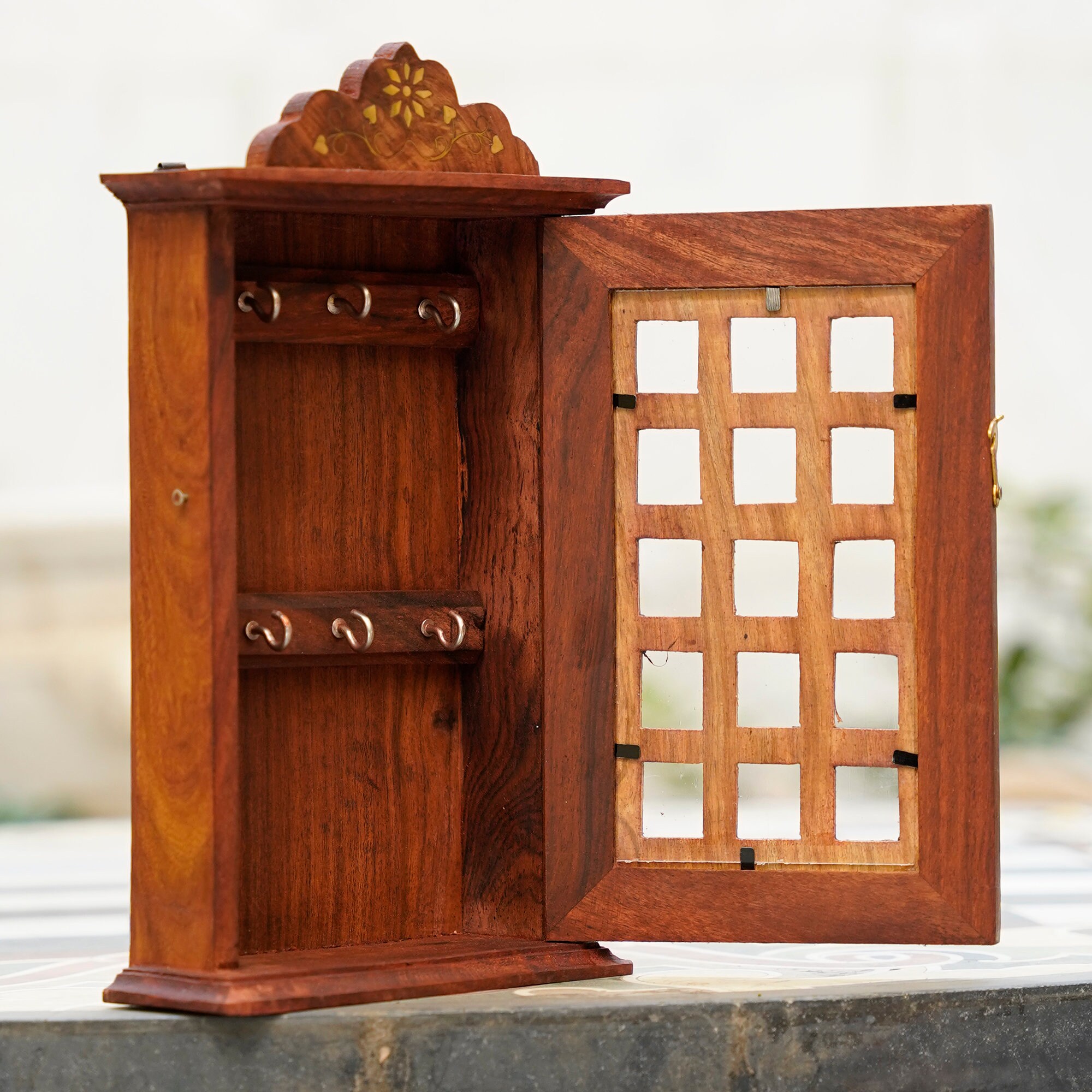 Hand Made Wooden Key Holder , Wall Mount Key Box, 11 X 6.6 X 2.3 Inchs ...