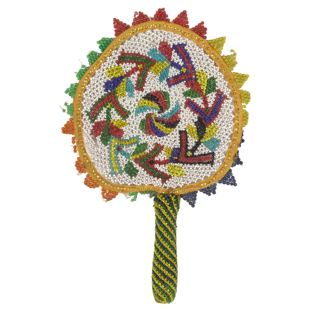 Exquisite Handmade Vintage Beaded Hand Fan Multicolor Ethnic Indian ...