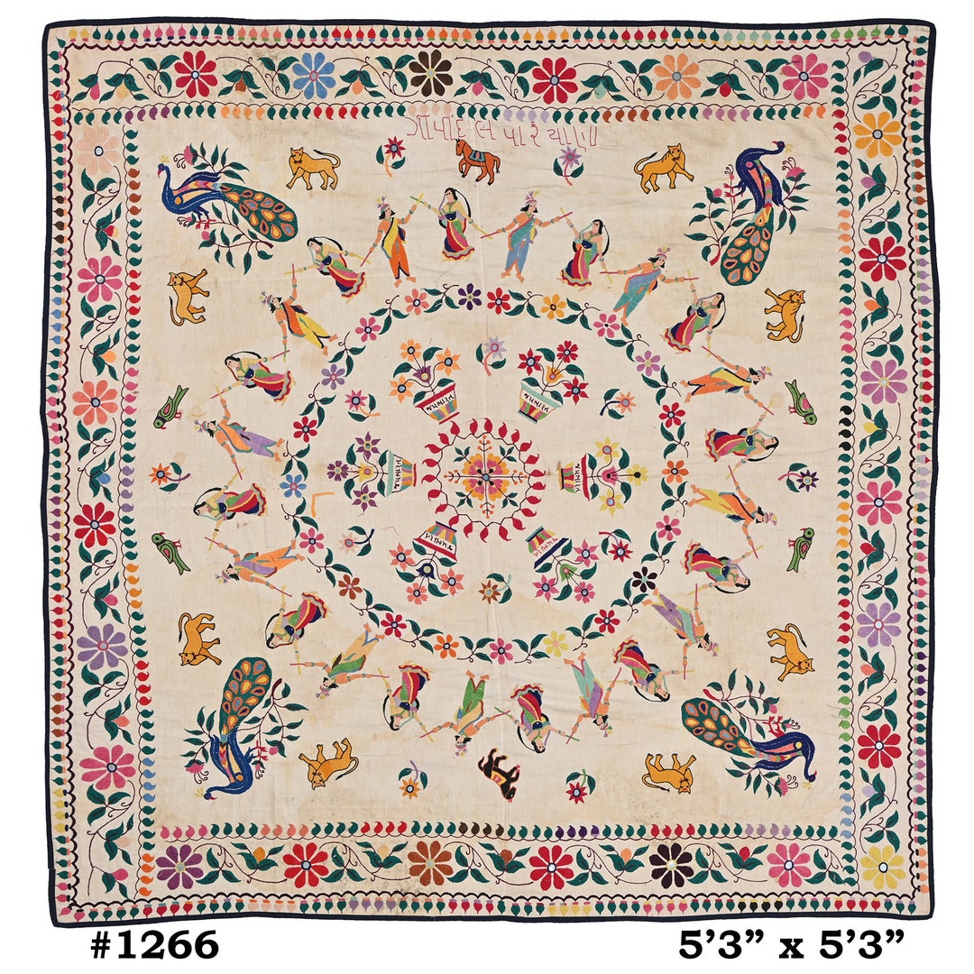 Vintage Indian Gujarati Wall Art 40-50 Years Old Handmade Textile Wall ...