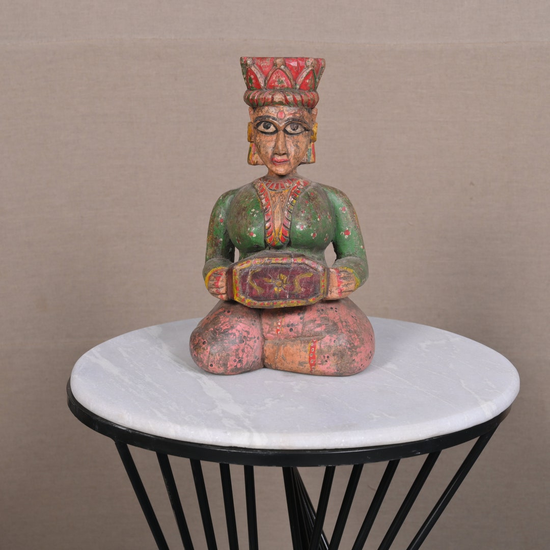 Indian Wooden Sculptures Musical Instrument Decor, Vintage Indian ...