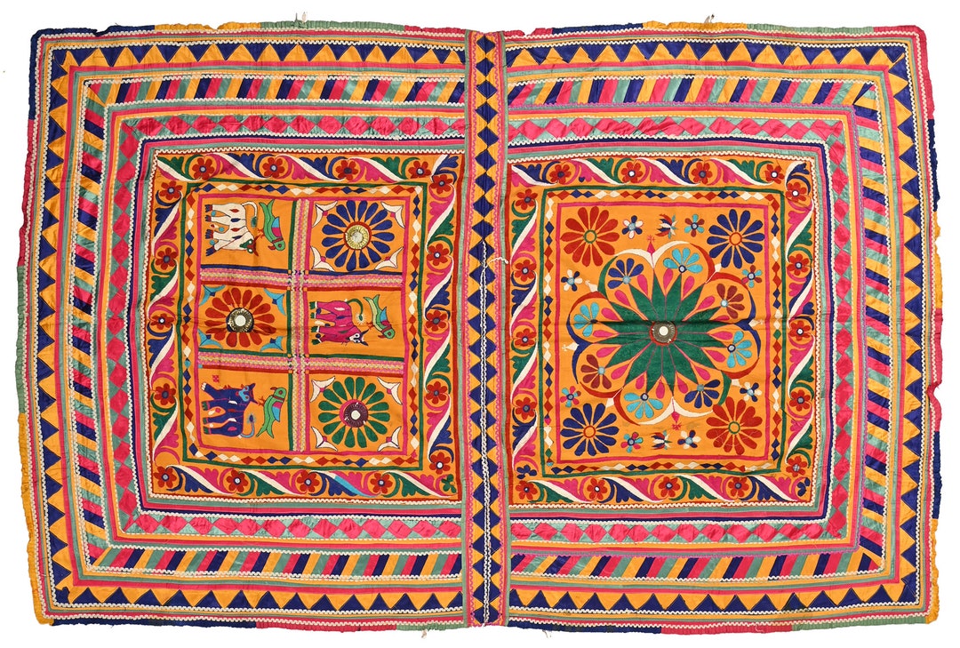 Hand Embroidered Floral and Animal Design Hippie Banjara Tapestry Wall ...