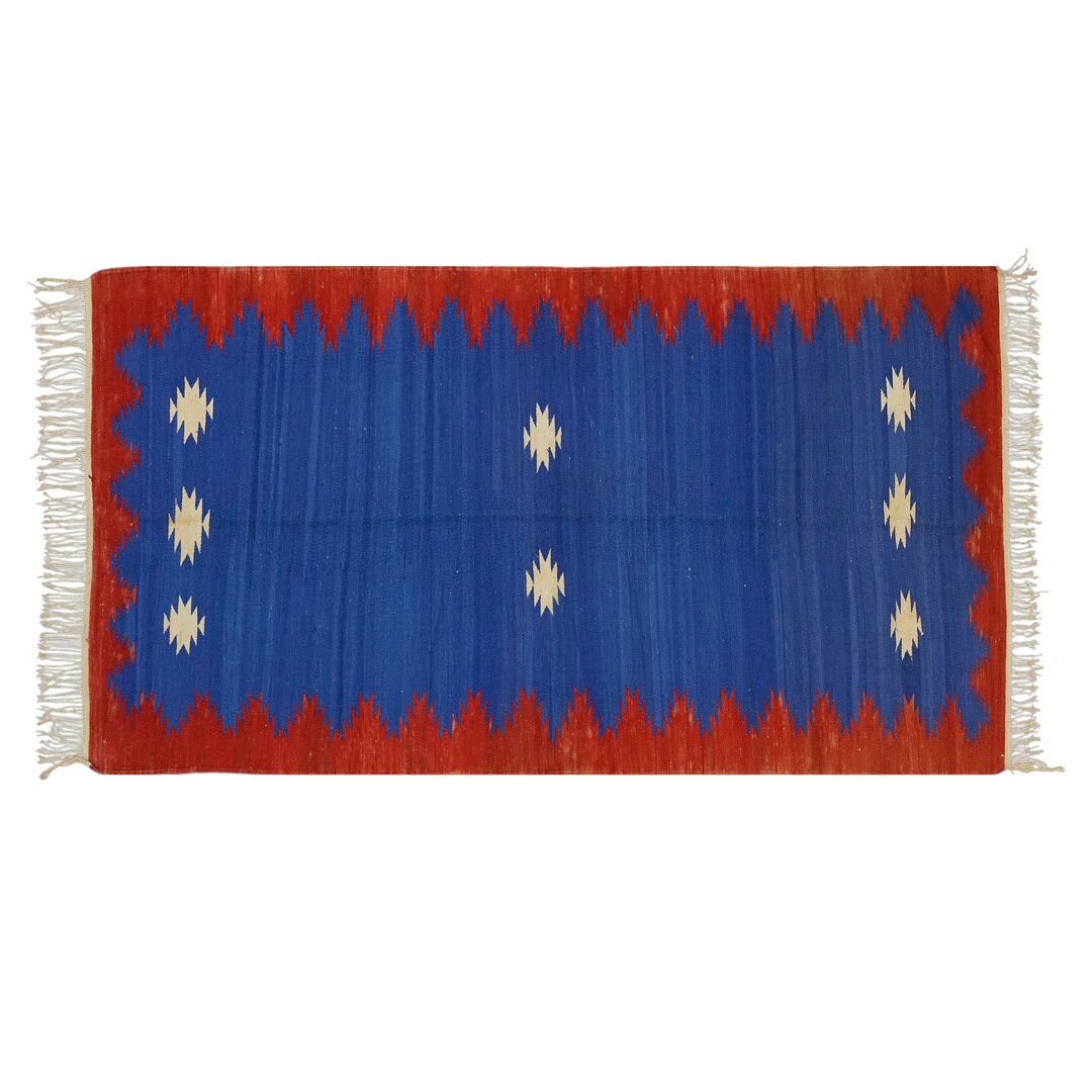 Vintage Handwoven Cotton Reversible Rugs Eco-friendly Punjabi Dhurrie ...