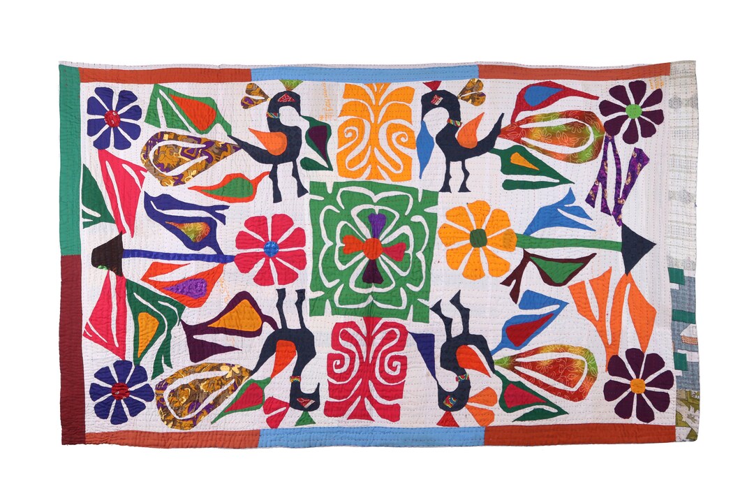 Vintage Patchwork Applique Wall Hanging Peacock and Floral Design ...