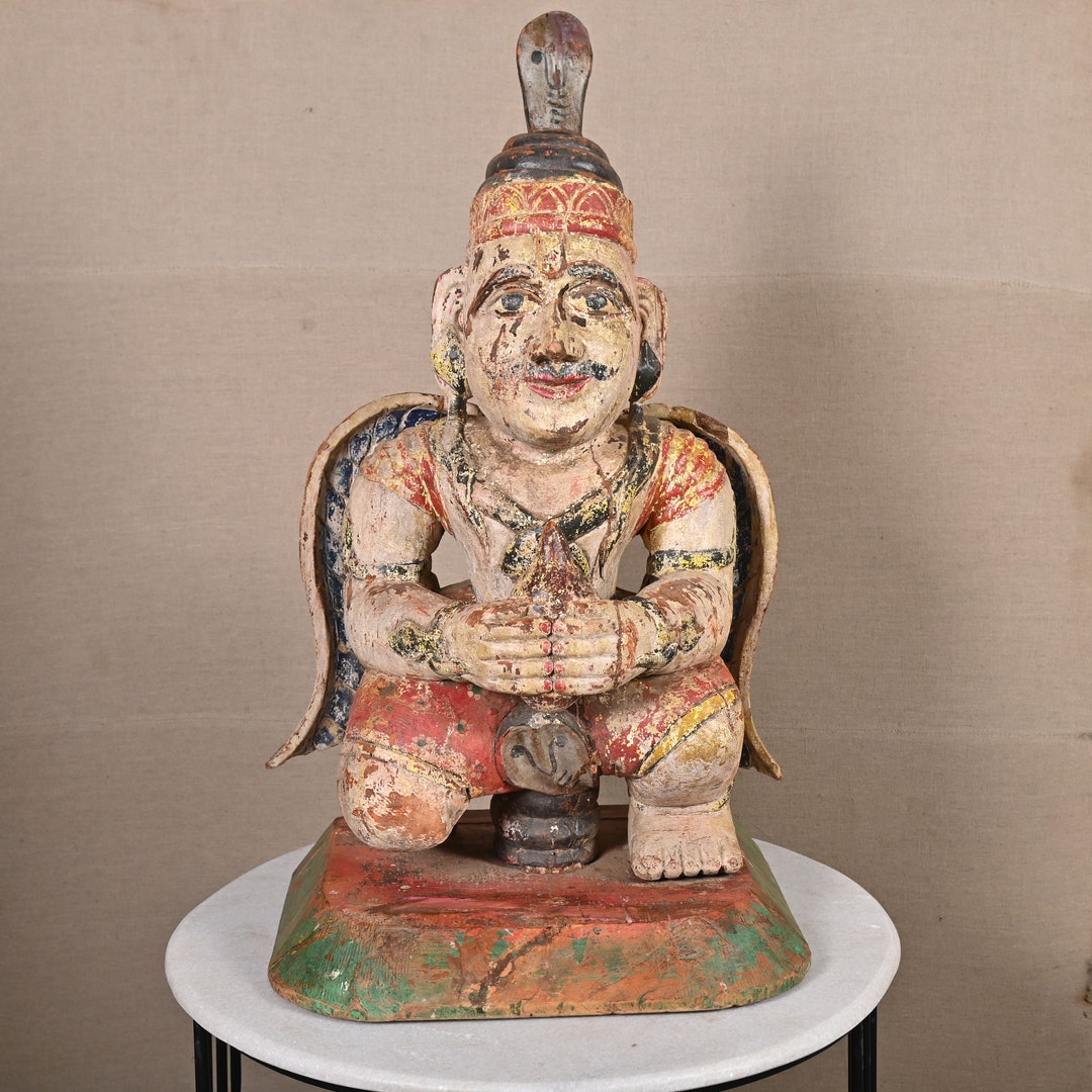 Indian Yaksha Winged Nymphs Figurines Wood Musical Man Idol Figurines ...