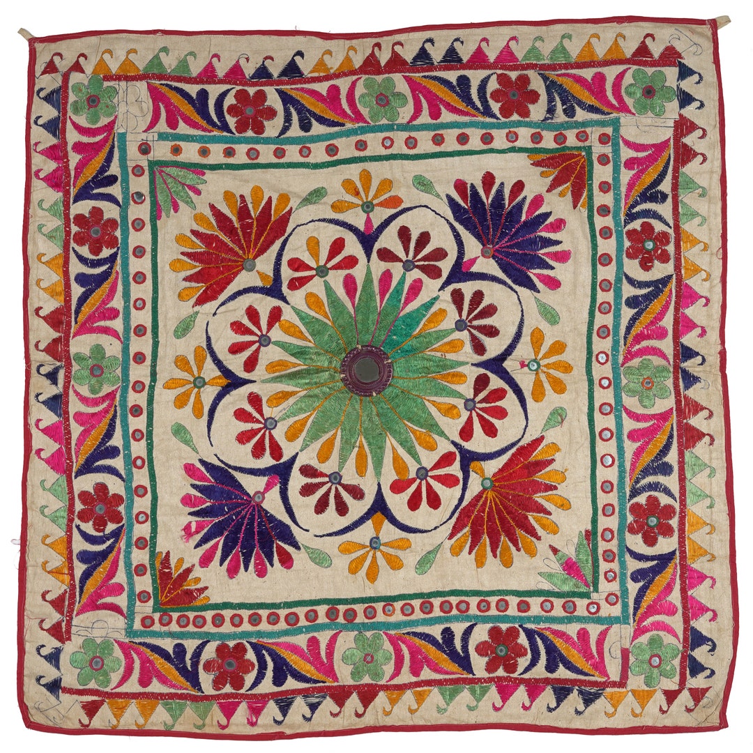 Vintage Indian Wall Art Textile Cotton Hand Embroidered Tapestry ...