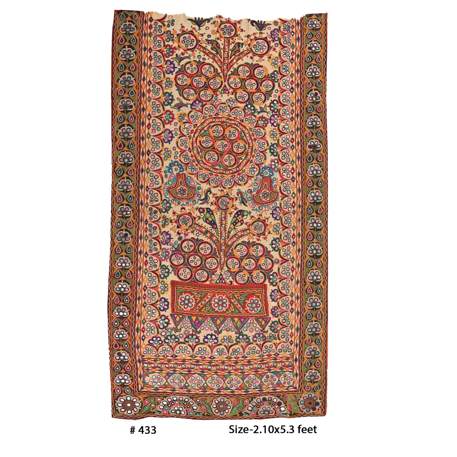 Vintage Gujarati Wall Hanging, Large Boho Floral Hand Embroidery ...