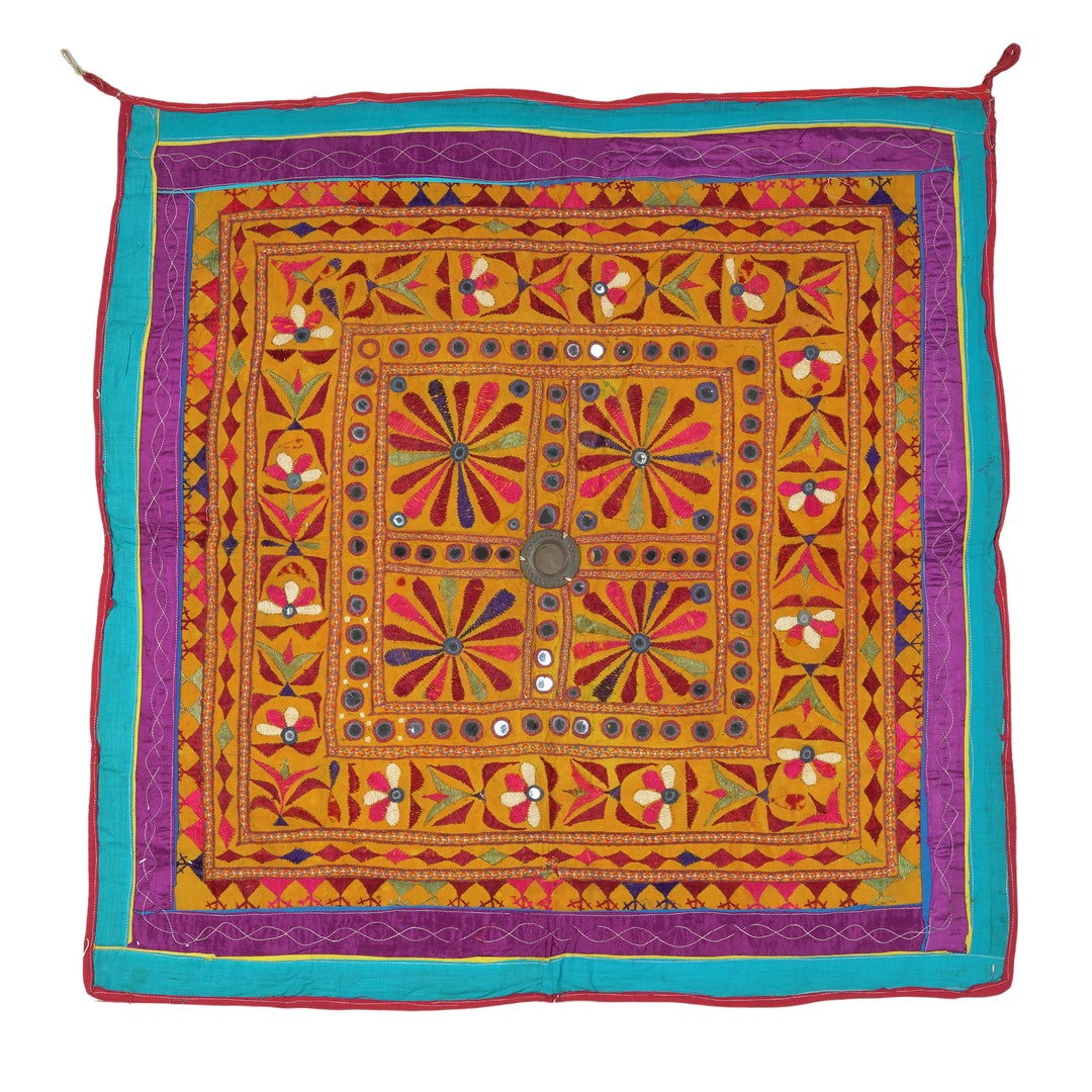 Traditional Indian Gujarati Boho Textile Vintage Hand Embroidered Wall ...