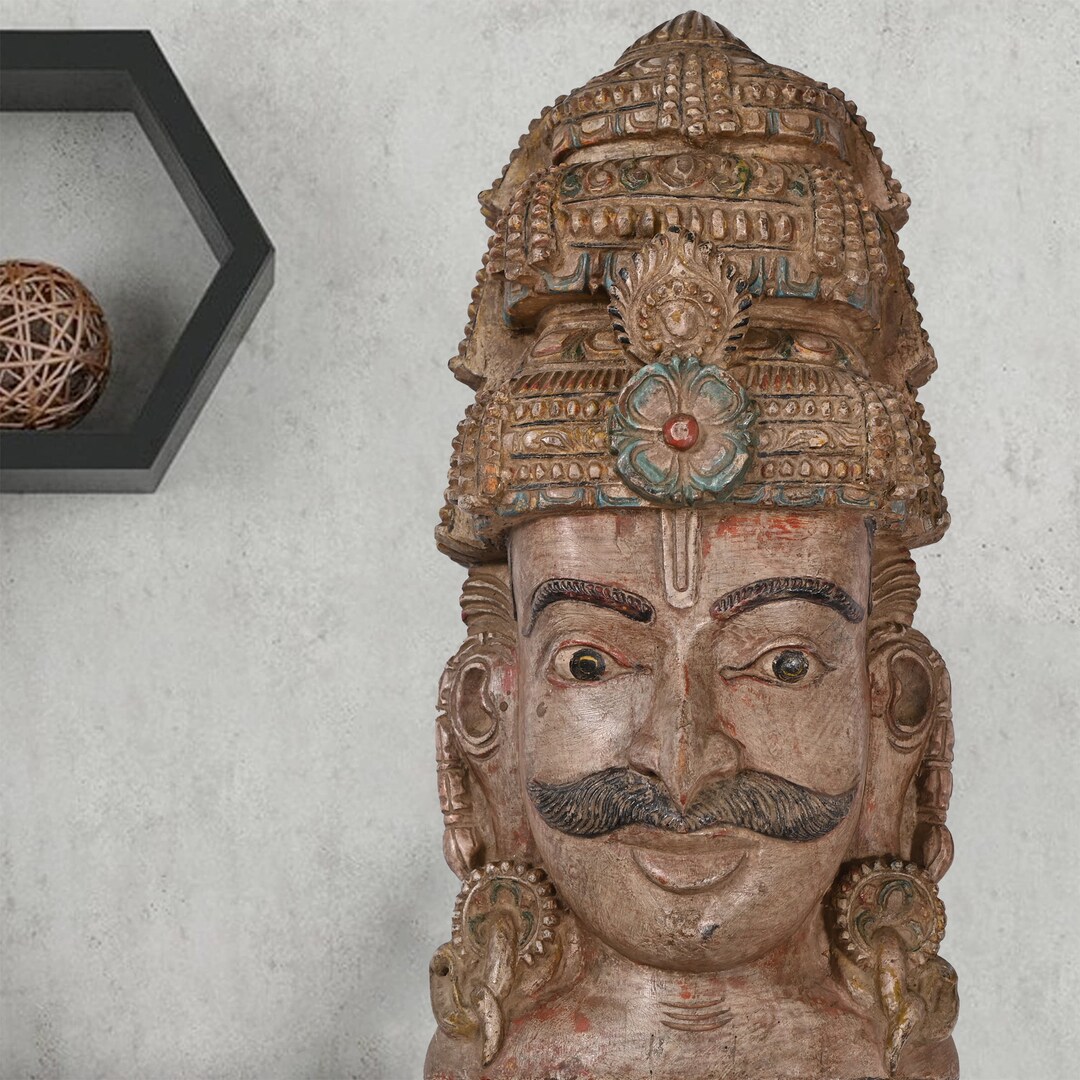 Wooden Hand Carved Moustache Wall Mask Face Sculpture Hanging Figurine ...