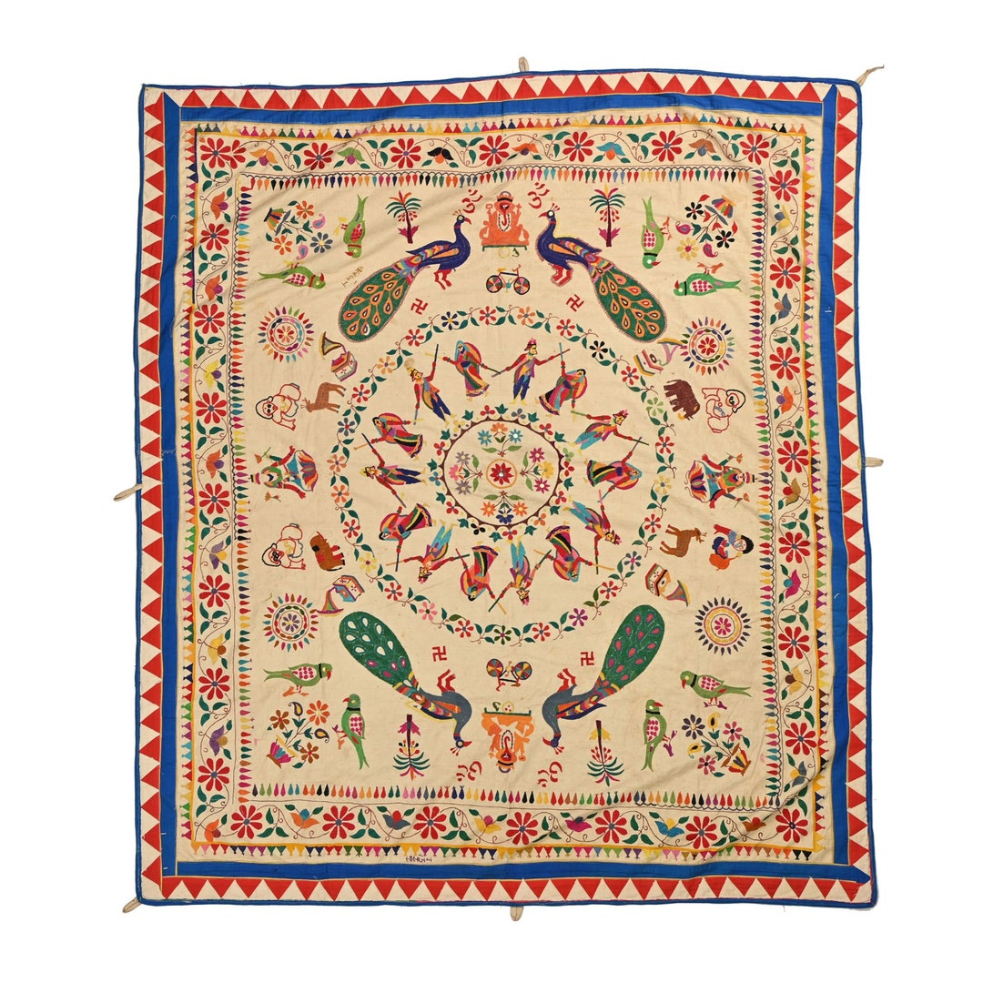 Indian Tribal Hand Embroidered Tapestry Vintage Floral and Peacock ...