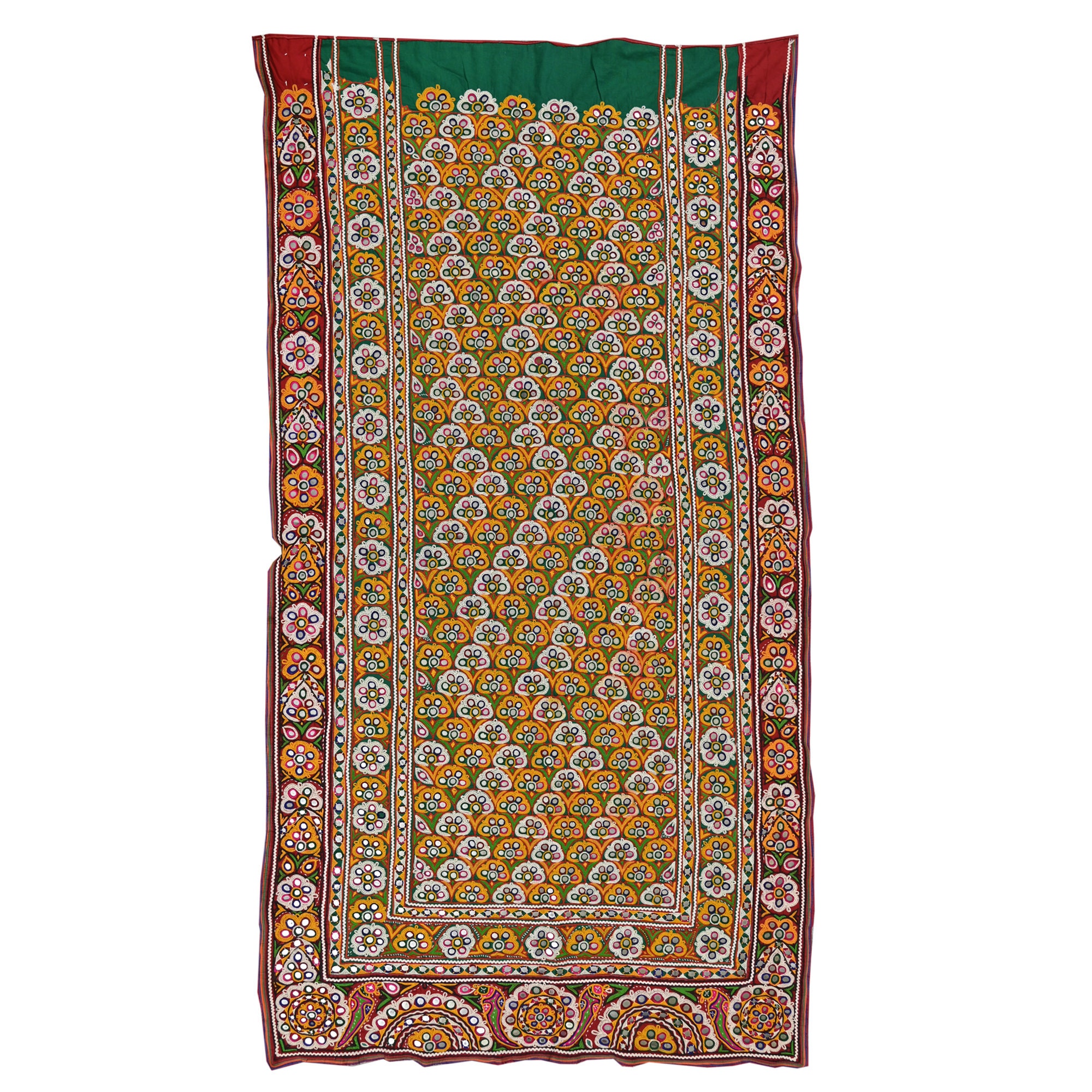 Vintage Gujarati Wall Hanging, Large Boho Floral Hand Embroidery ...