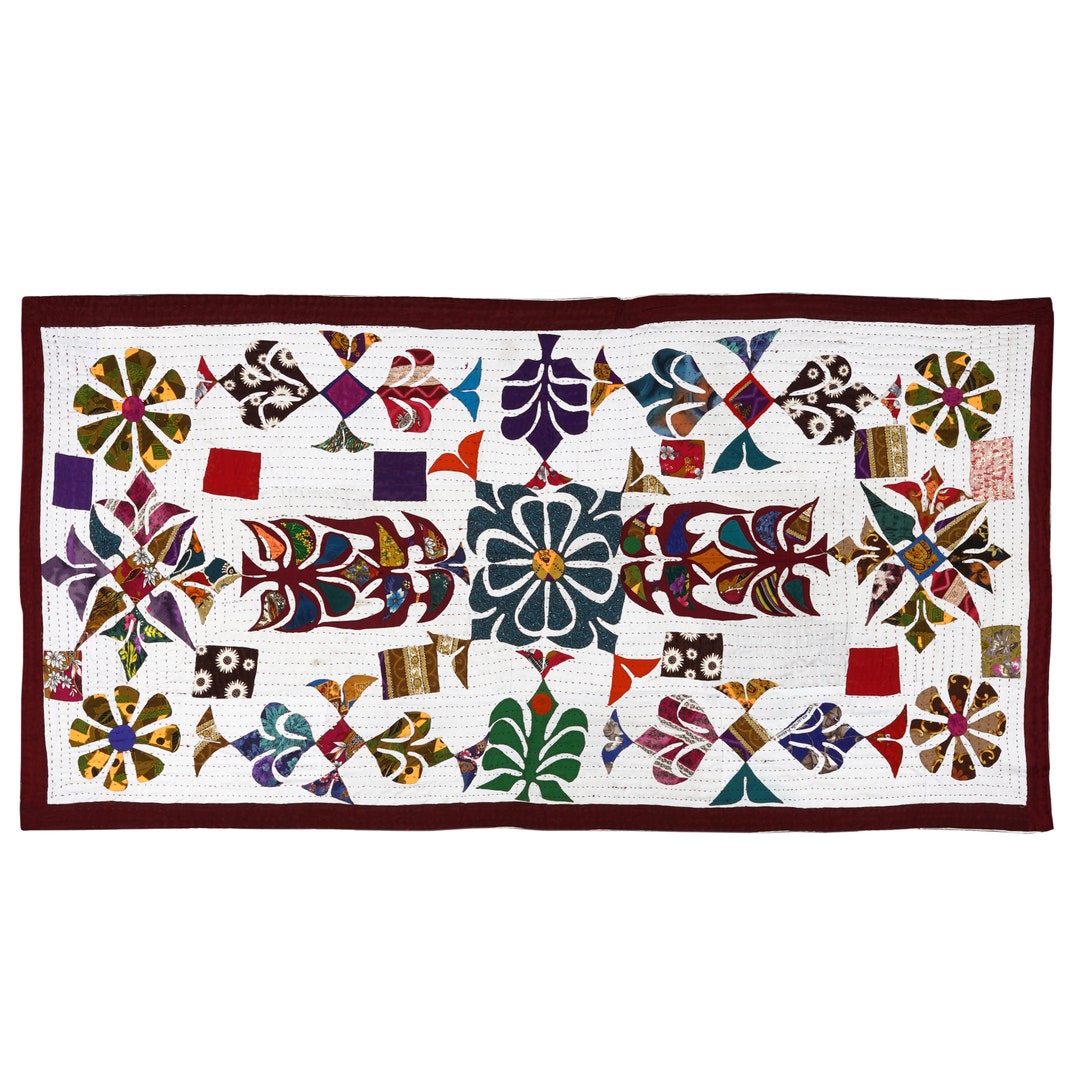 Wall Hanging Gujarati Vintage Textile Kutch Embroidery Indian Appliques ...
