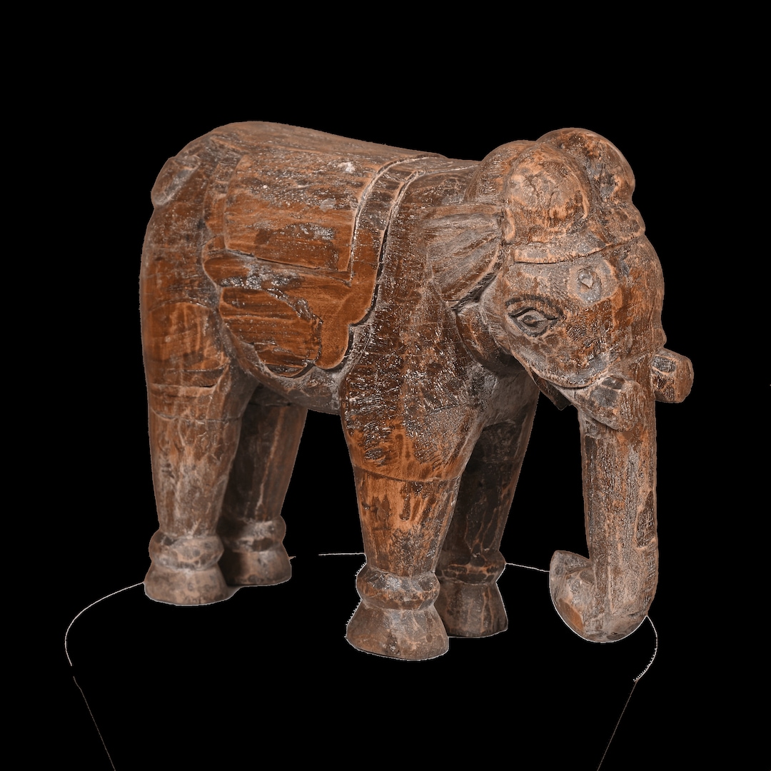 Wooden Elephant Figure, African Decor Rustic Vintage Wild Animal ...