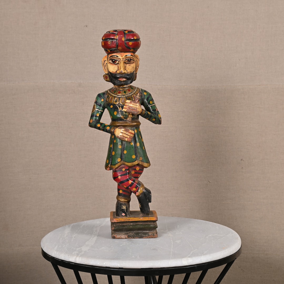 Wood Hand Carved Standing Man Figurine Vintage Wooden Gate Keeper ...