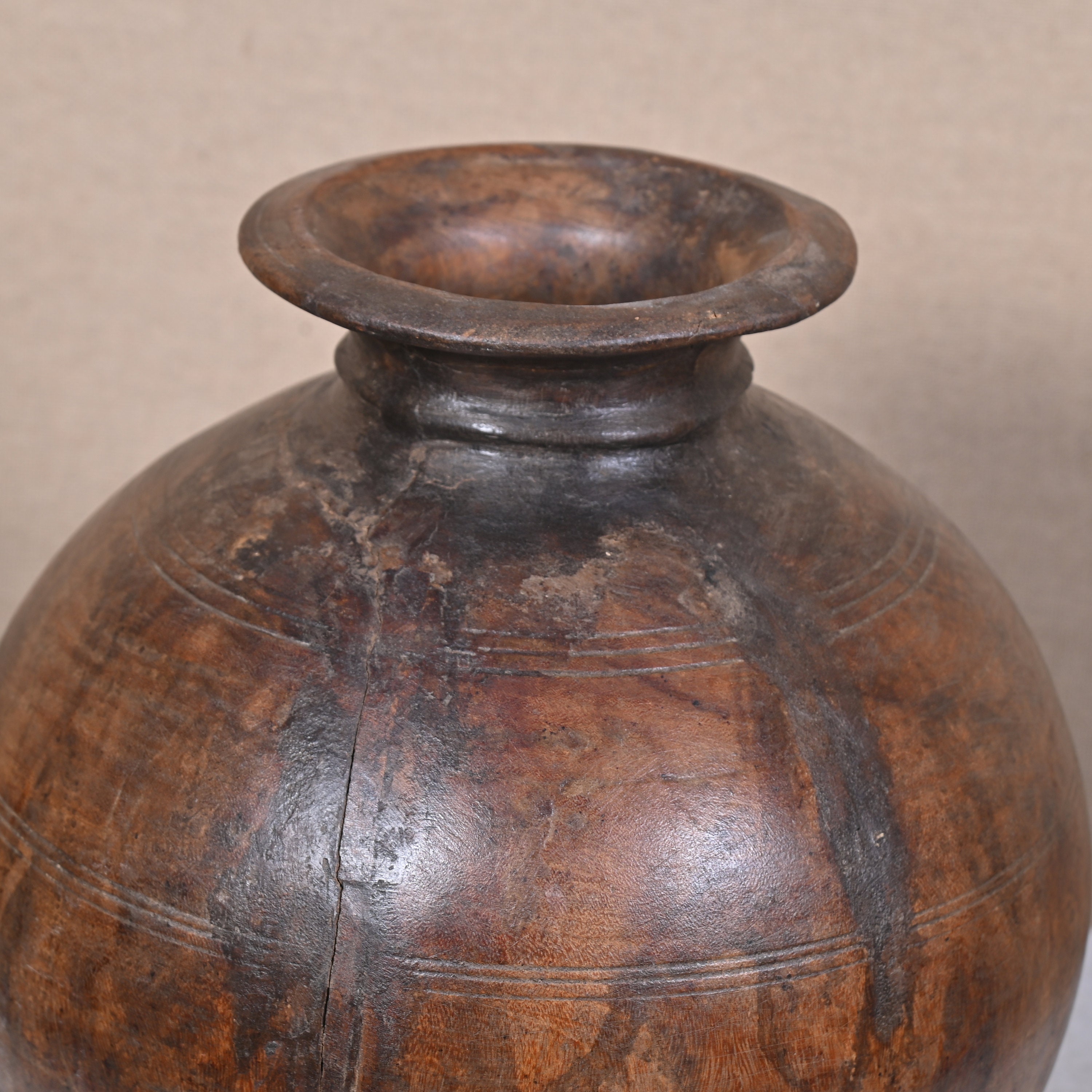Antique Wooden Himachal Water Matka Pot Original Old Hand Carved Rustic ...