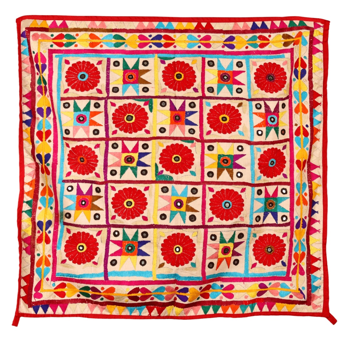 Vintage Floral Motifs Gujarati Hand Embroidered Textile Traditional ...
