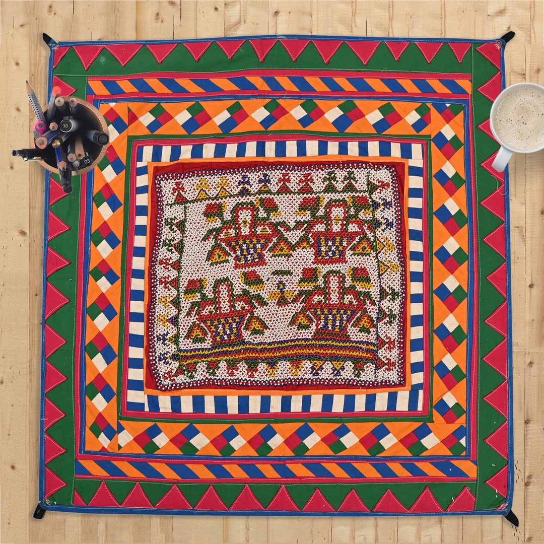 Bead Antique Textile Gujarati Embroidery Indian Silk Thread Wall ...