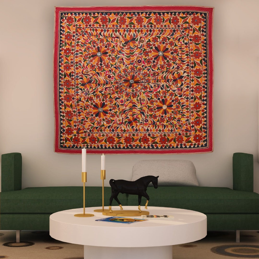 40-50 Years Old Embroidered Gujarati Wall Hangings, Colorful Multi ...