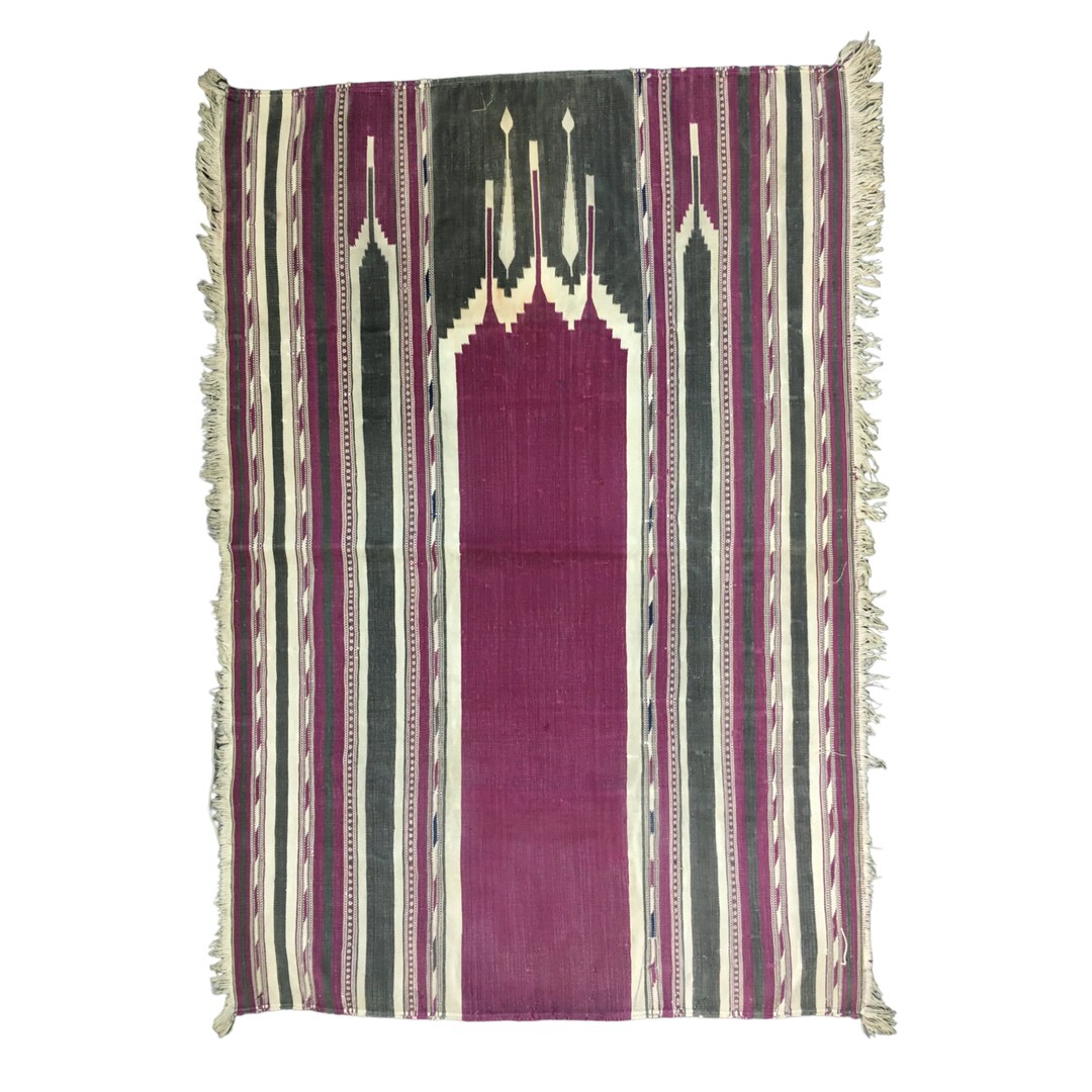 Hand Knotted Distressed Prayer Mat Hand Woven Flat Weave Vintage Carpet ...