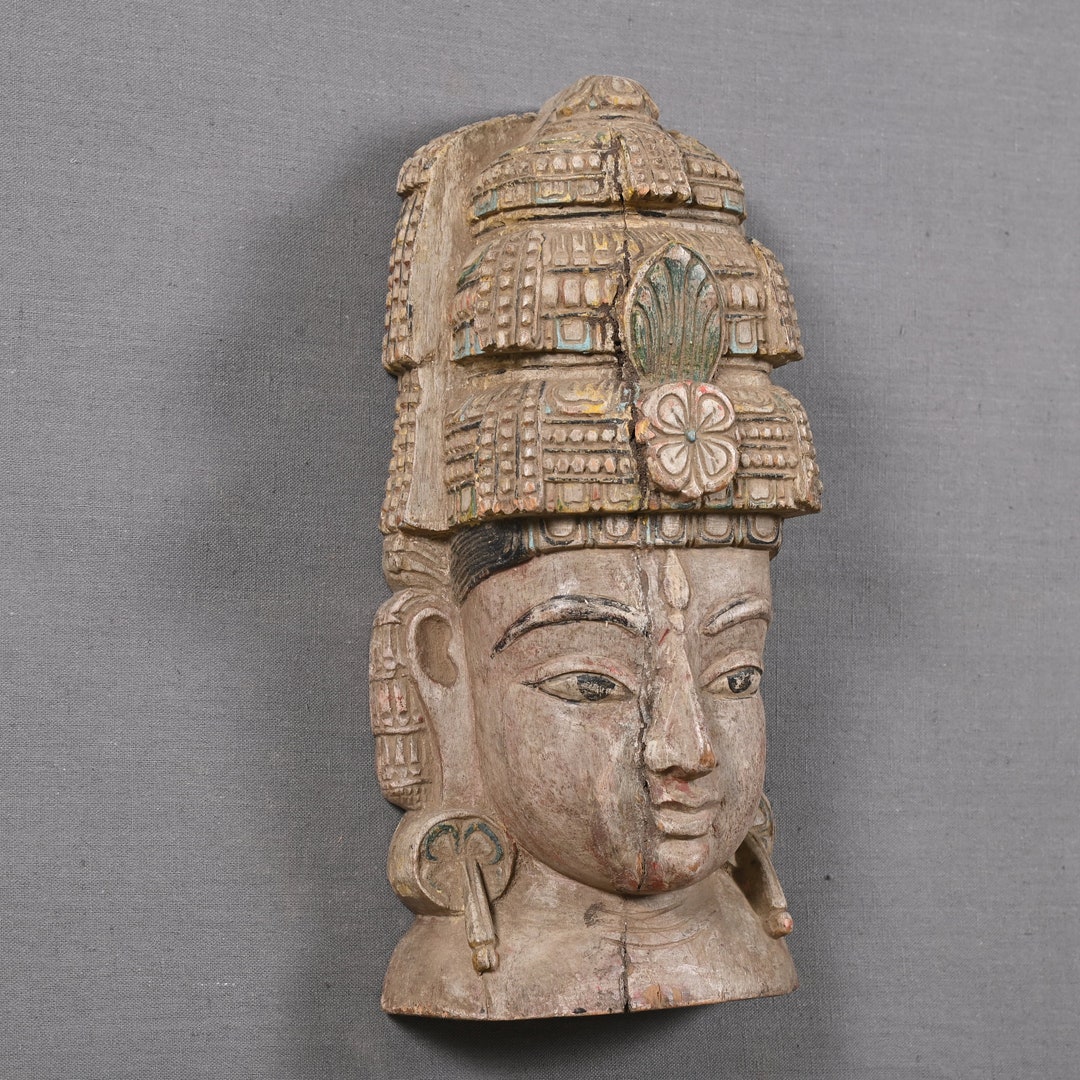 Wooden Wall Mask Statue Worrier Mask Wooden Wall Figurine Vintage ...