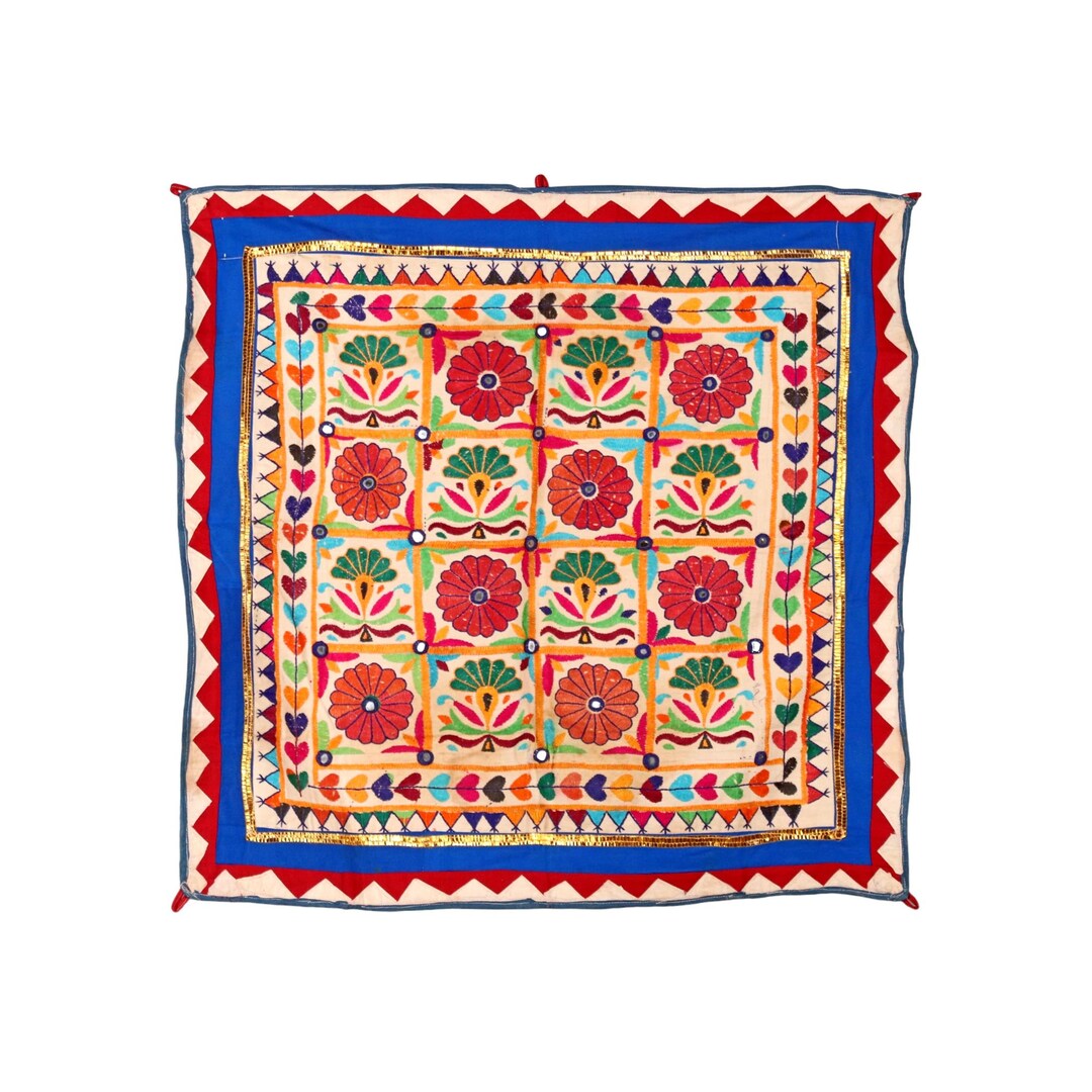 Vintage Floral Motifs Gujarati Hand Embroidered Textile Traditional ...