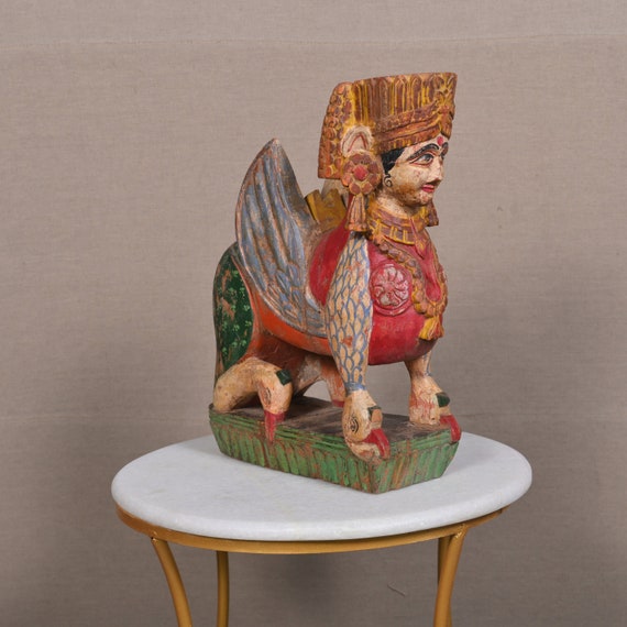 Indian Angel Statue Vintage Wooden Hand Painted Angel With - Etsy
