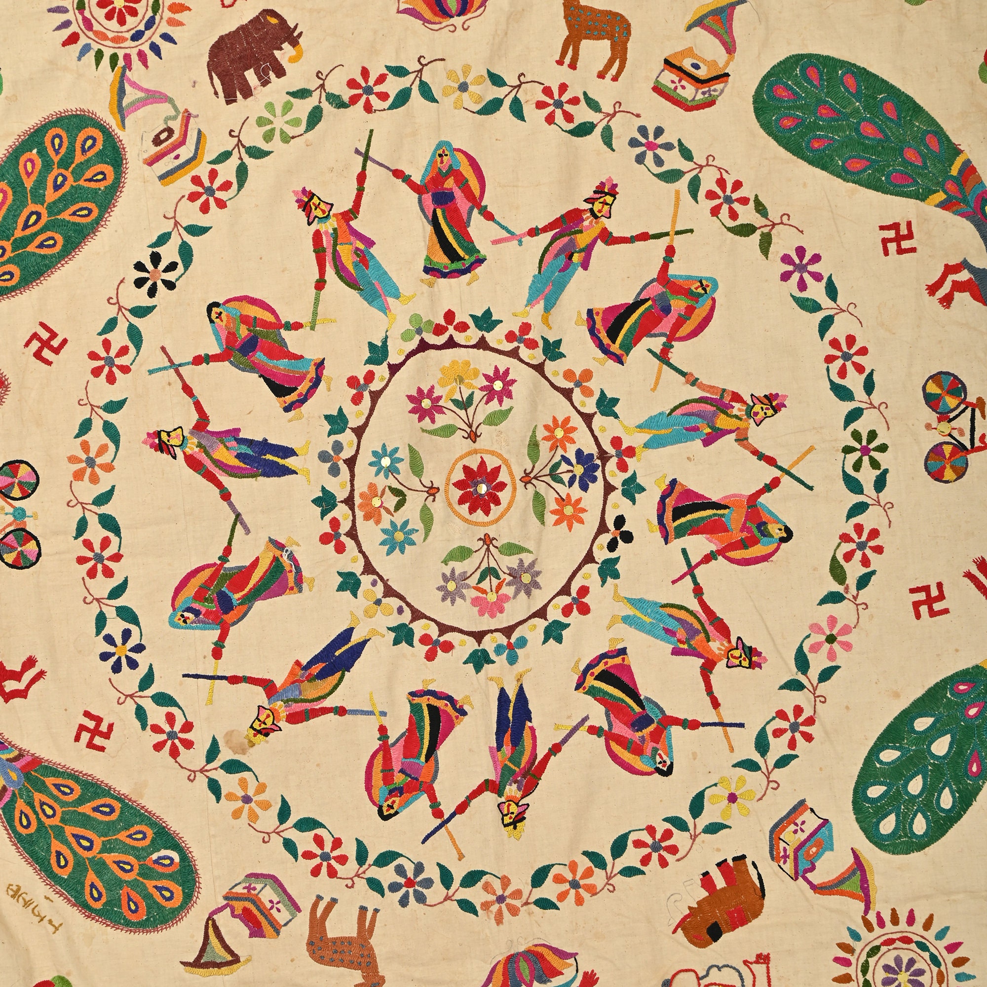 Indian Tribal Hand Embroidered Tapestry Vintage Floral and Peacock ...