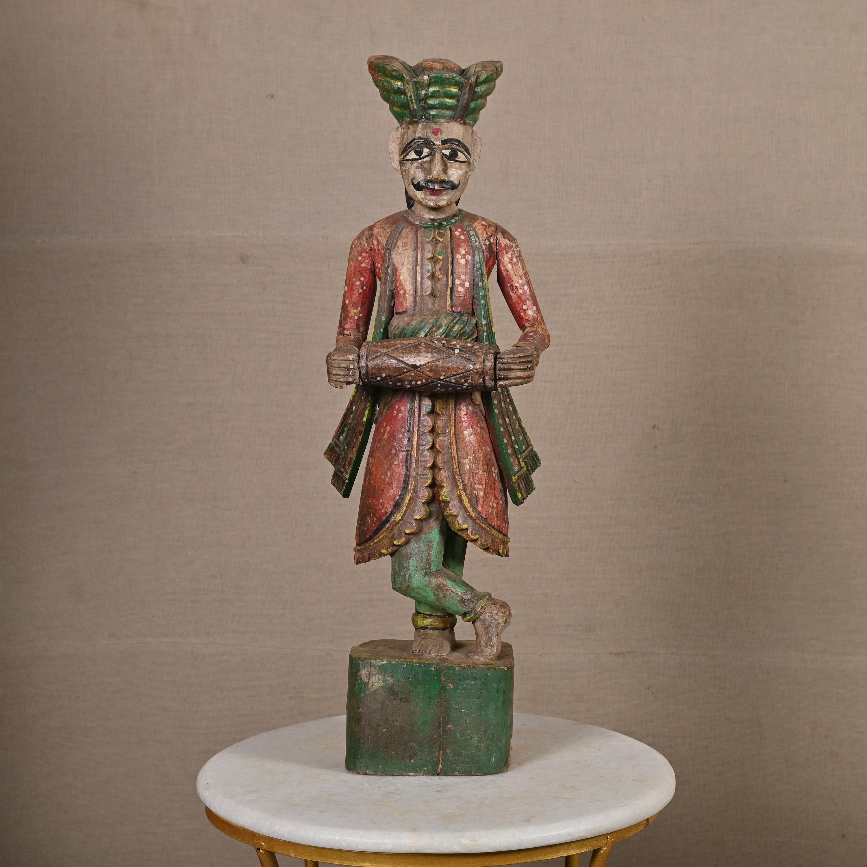 Handcrafted Rajasthani Man Figurines Vintage Indian Wood Statue Musical ...