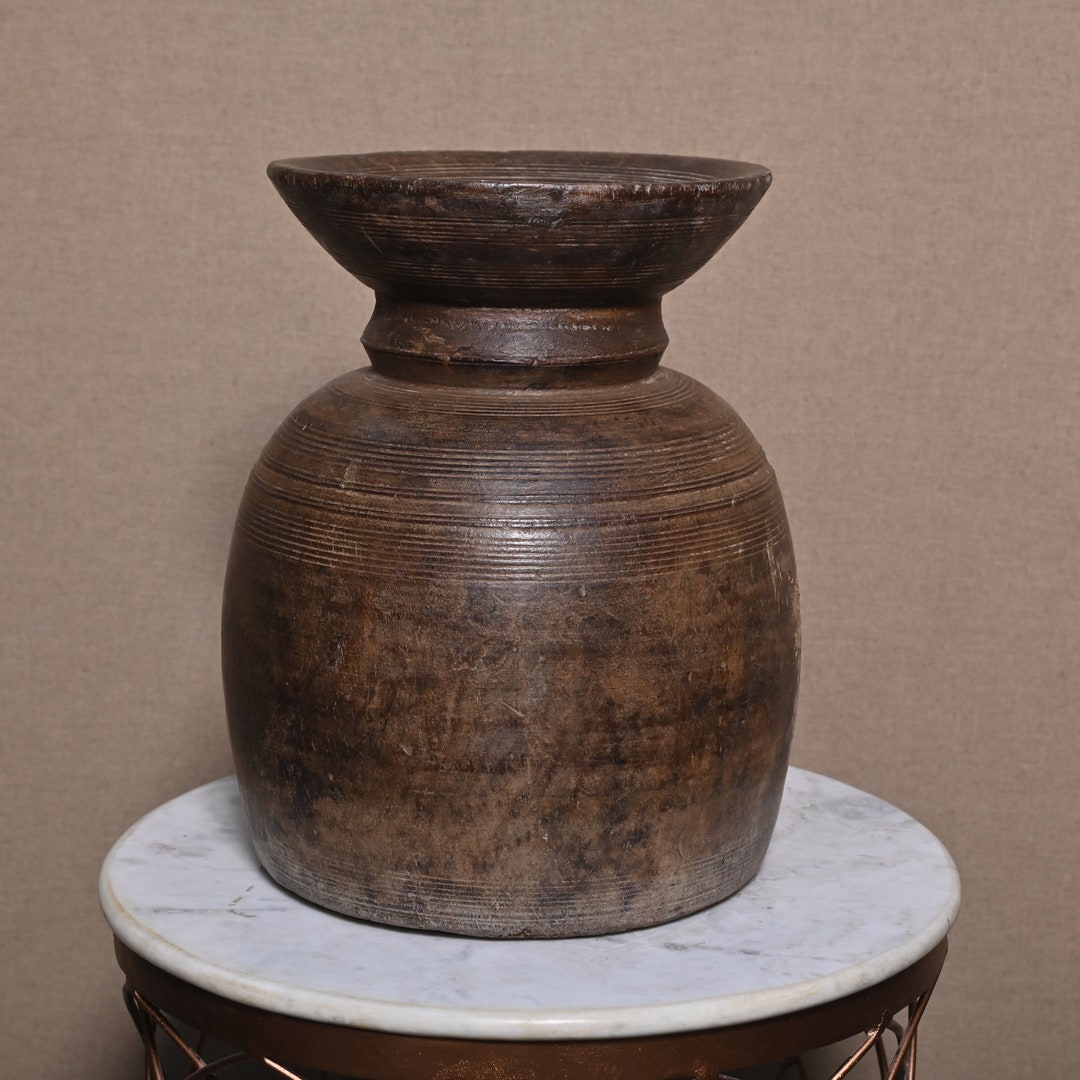Wood Old Hand Carved Long Neck Water Dispenser Collectible Storage ...
