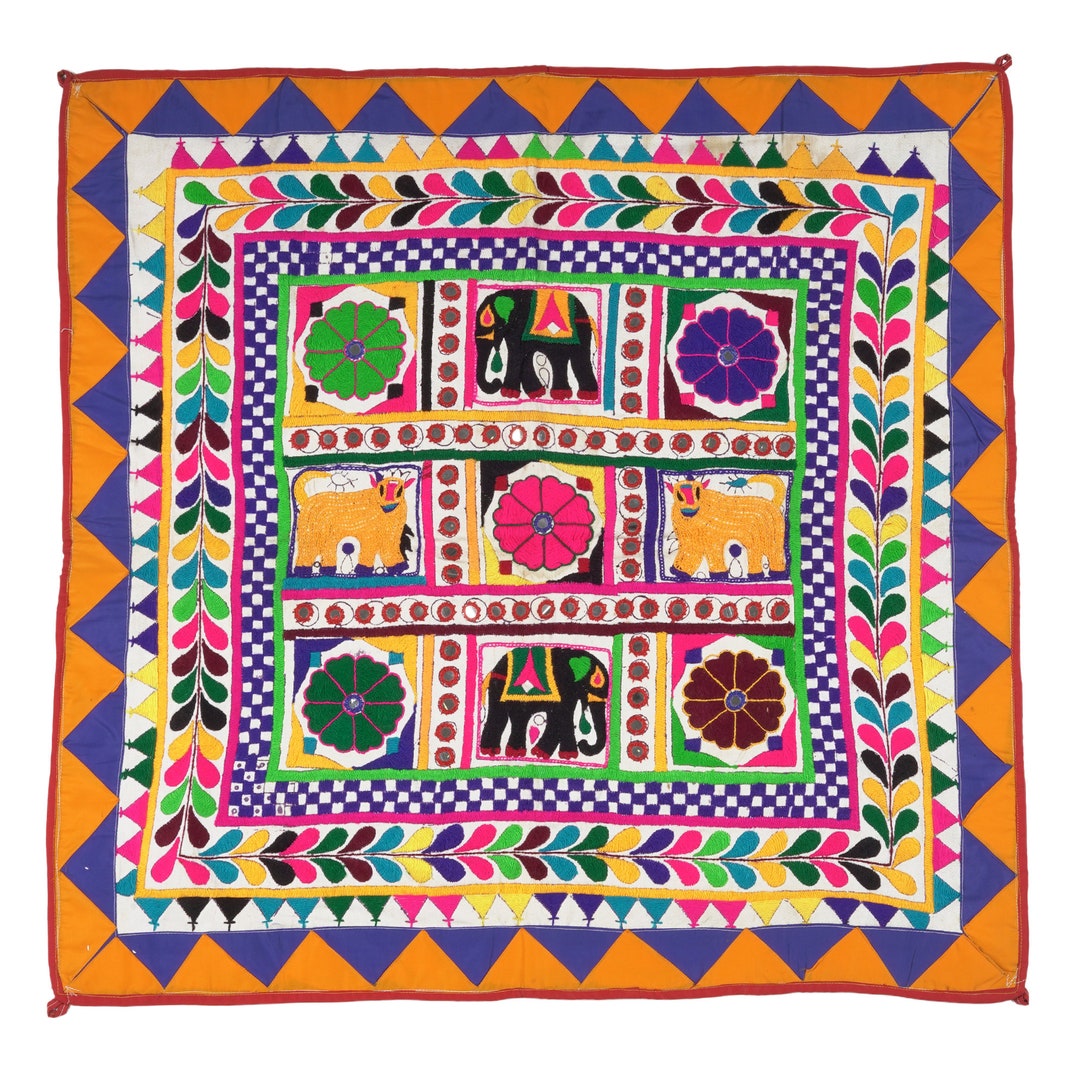 Traditional Indian Gujarati Boho Textile Vintage Hand Embroidered Wall ...