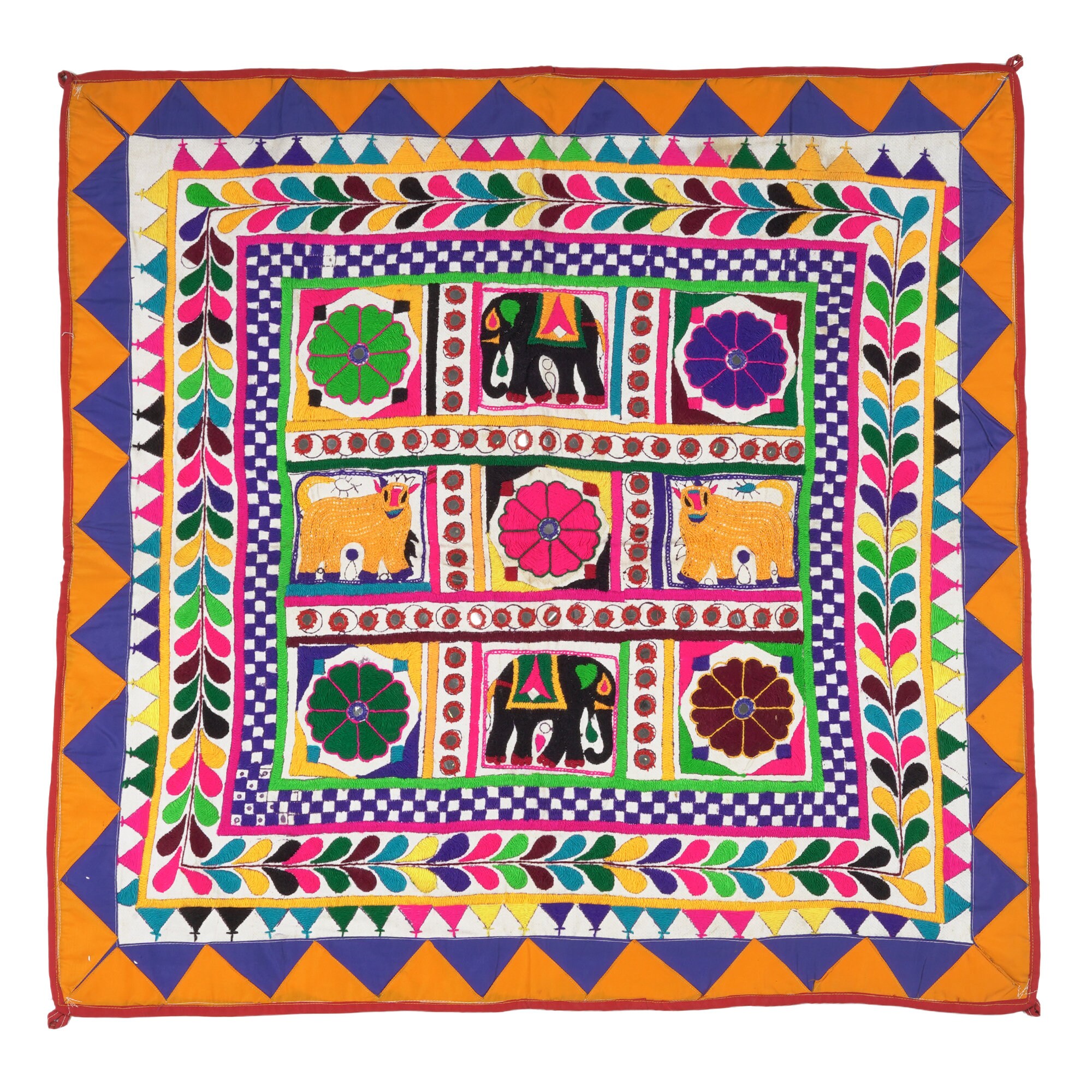 Traditional Indian Gujarati Boho Textile Vintage Hand Embroidered Wall ...